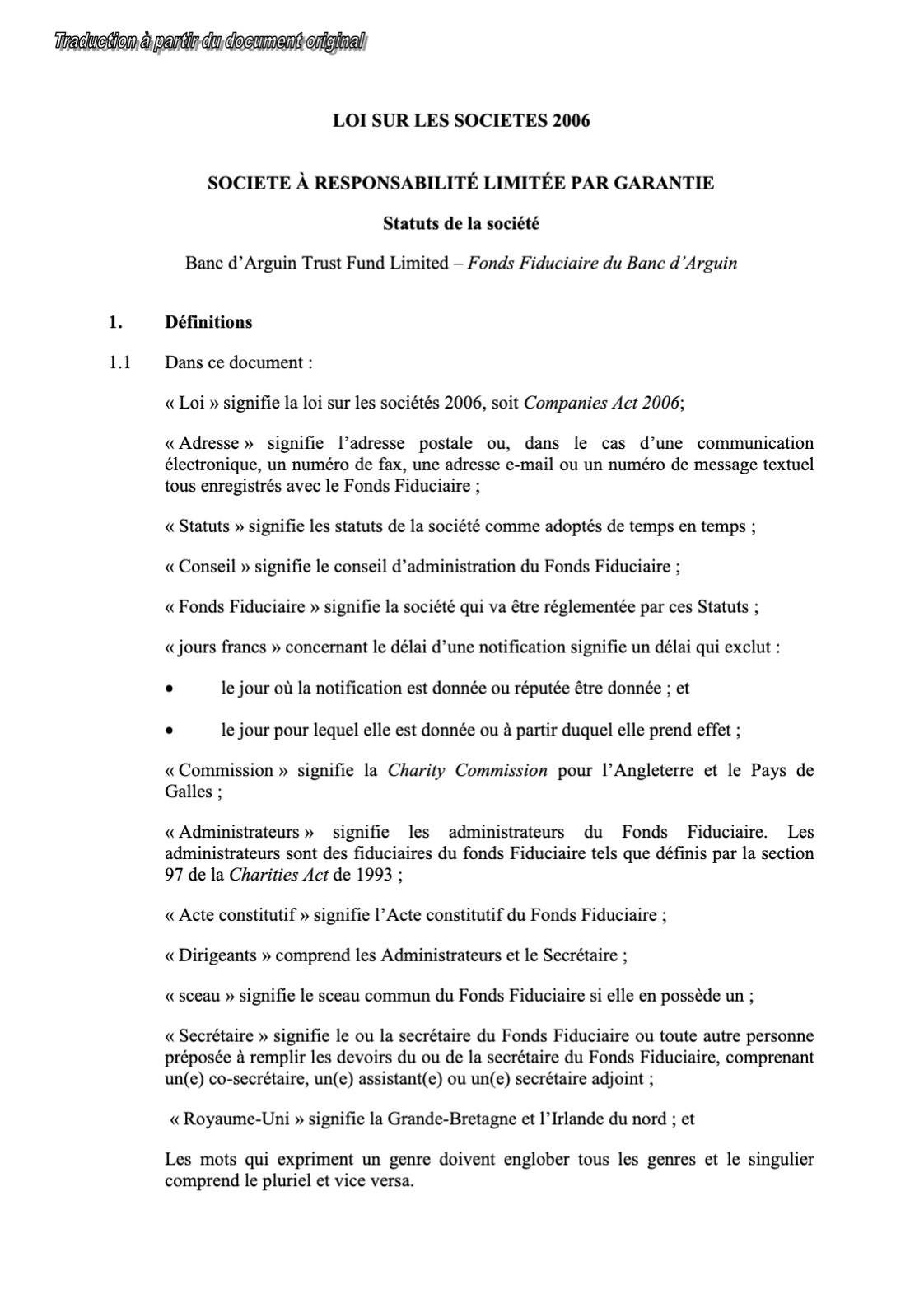 Statuts - Version française (traduction non officielle) - BACoMaB Trust ...